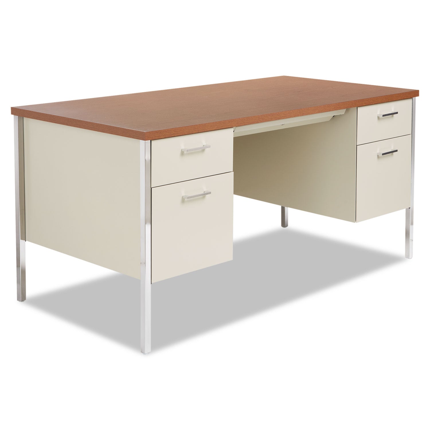 Double Pedestal Steel Desk, 60" x 30" x 29.5", Cherry/Putty by Alera ...