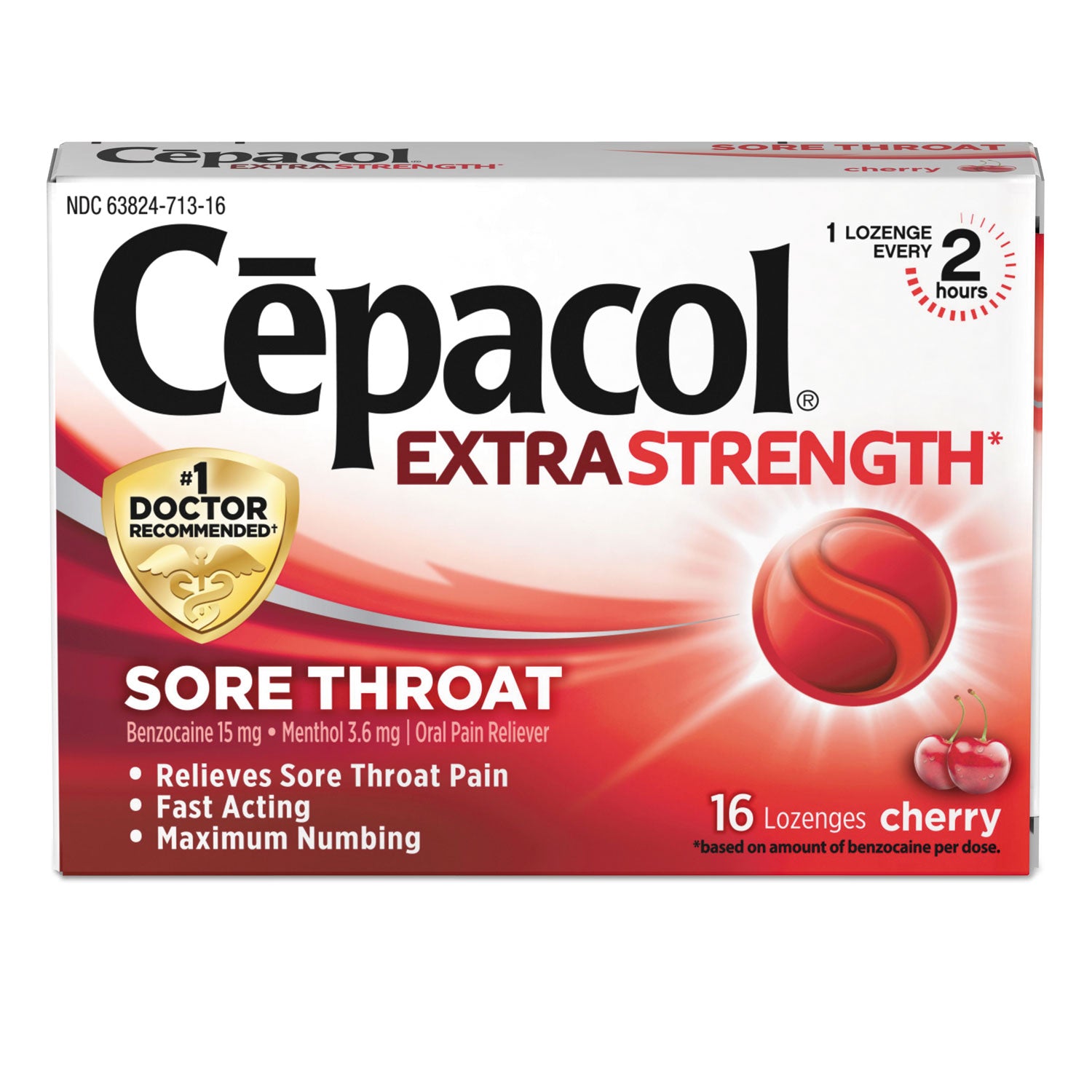 Extra Strength Sore Throat Lozenge, Cherry, 16/Box, 24 Boxes/Carton by ...