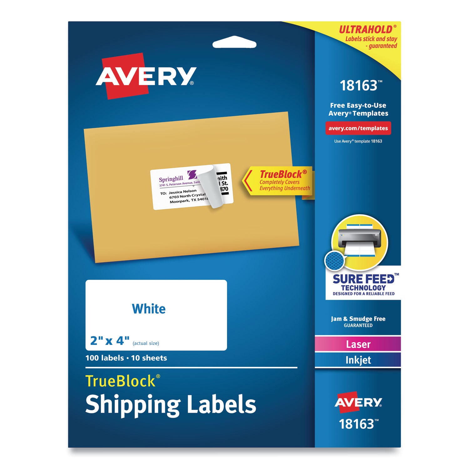 Shipping Labels w/ TrueBlock Technology, Inkjet Printers, 2 x 4, White ...