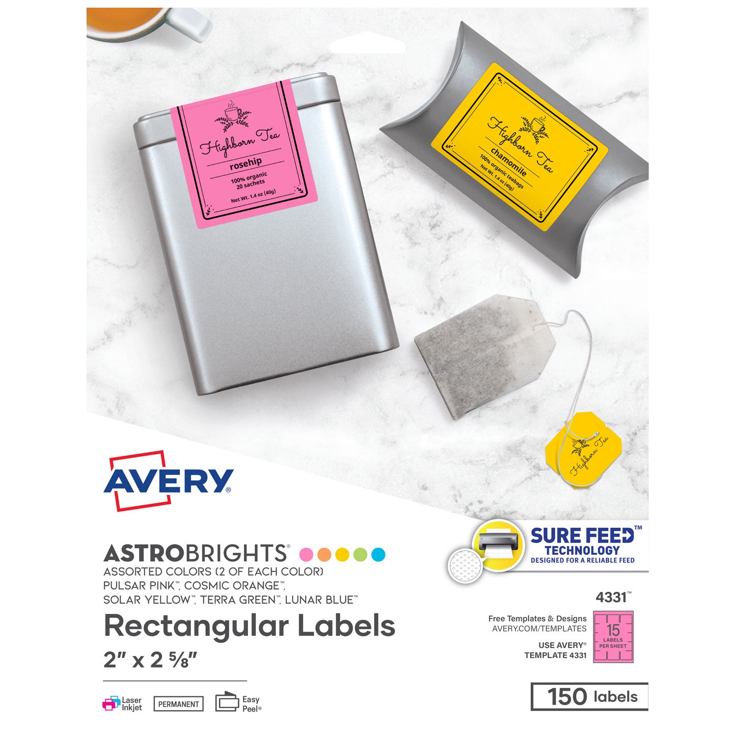 Printable Color Labels with Sure Feed and Easy Peel, 2 x 2.63, Assorted ...