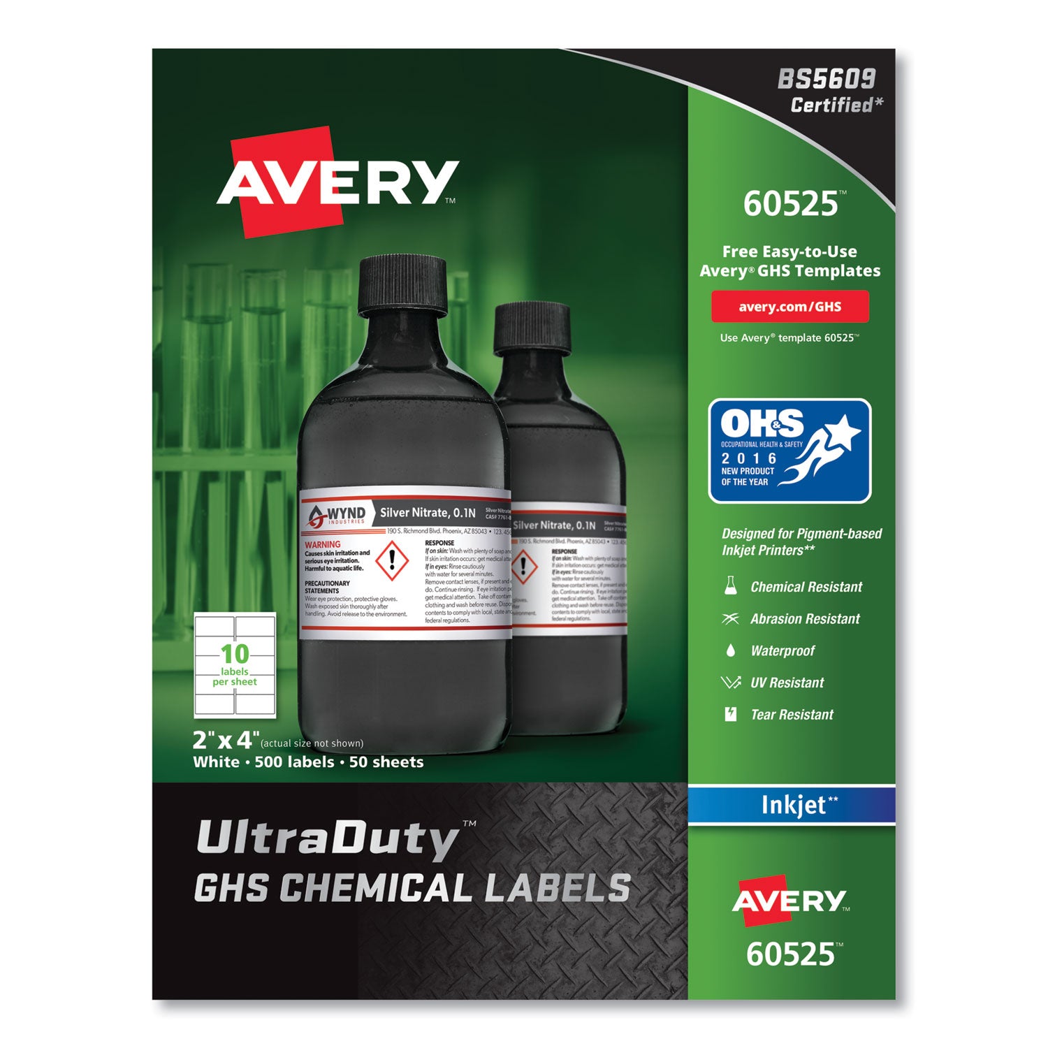 UltraDuty GHS Chemical Waterproof and UV Resistant Labels, 2 x 4, White ...