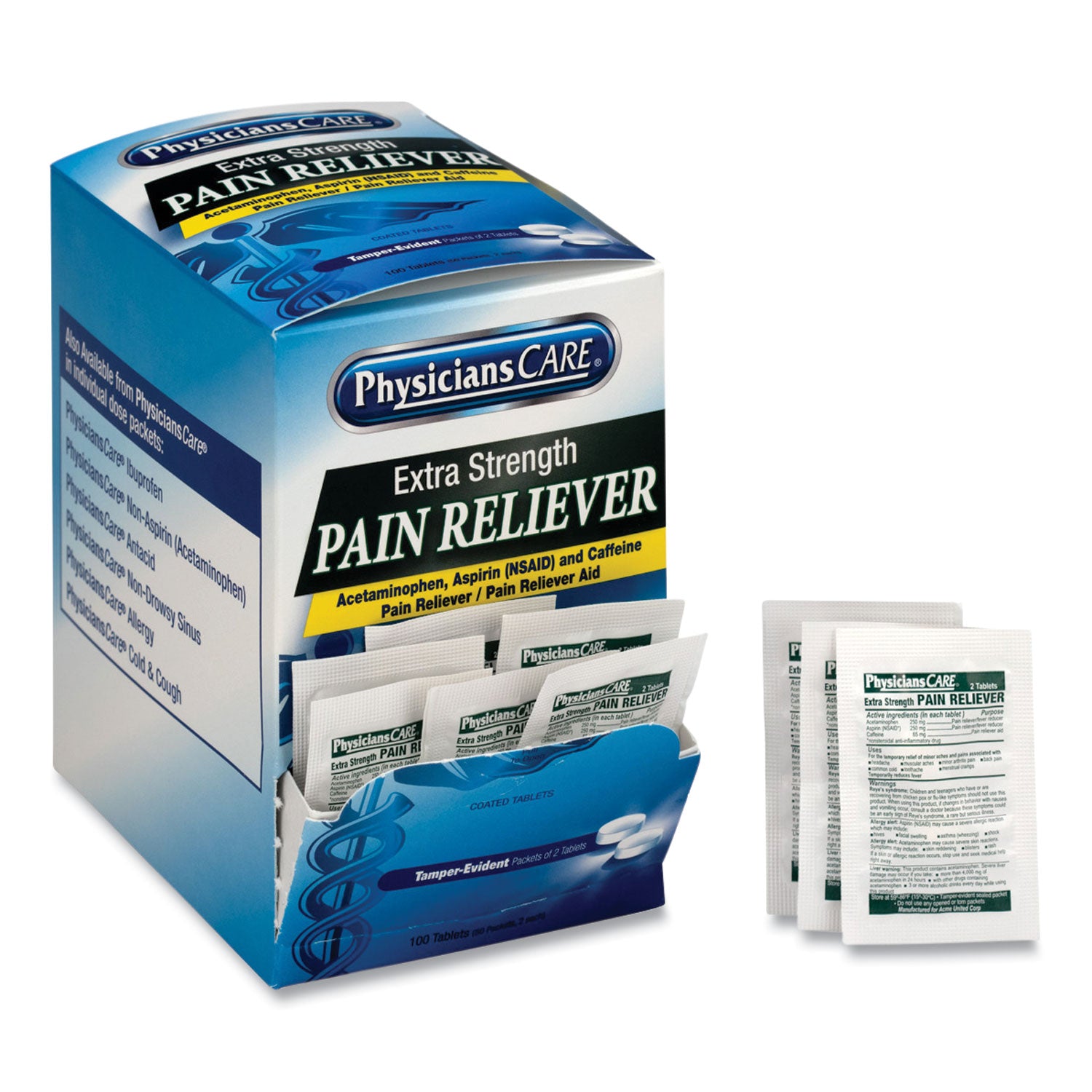 Extra-Strength Pain Reliever, Two-Pack, 50 Packs/Box by PhysiciansCare ...