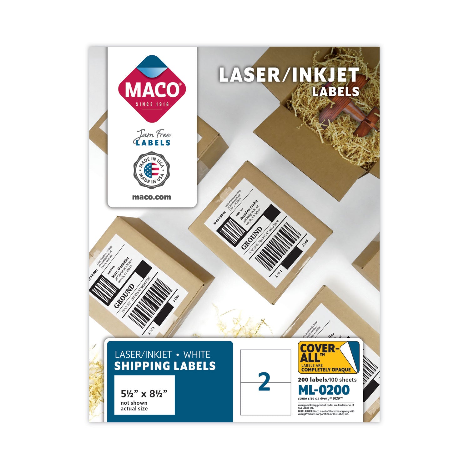 Cover-All Opaque Laser/Inkjet Shipping Labels, Internet Format, 5.5 x 8 ...